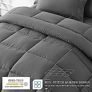 Newspin Full Bed in a Bag - 7 Pieces Dark Grey Comforter Set, Lightweight All Season Ultra Soft Bedding Comforter Set with Comforter, Flat Sheet, Fitted Sheet, Pillowcases & Shams