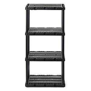 Gracious Living 4 Shelf Knect-A-Shelf Solid Light Duty Storage Unit 24 x 12 x 48 Organizer System for Home, Garage, Basement, and Laundry, Black (4 Pack)