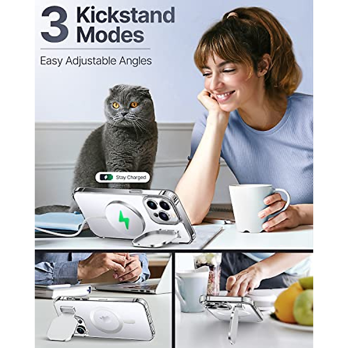 Silverback for iPhone 13 Pro Max Case with Stand, MagSafe-Compatible Case with Built-in Camera Cover,Magnetic Phone Case Shockproof DustProof Cover for iPhone 13 Pro Max 6.7 inch- Clear