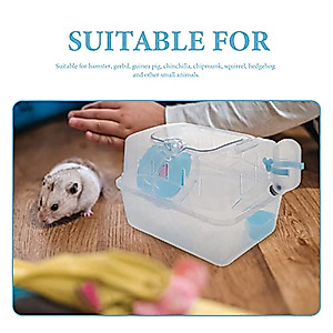 POPETPOP Transparent Hamster Cage Small Animal Habitat Clear Portable Hamster Carrier Cage Plastic House with Exercise Wheel Litter Box for Gerbils Bear Mice Rat Guinea Pig Blue