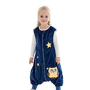 JunNeng Baby Boy Girl Fleece Sleeveless Sleep Bag with Feet Kids Cartoon Onesie Pajamas Wearable Blankets (Navy Blue Owl, M/3-5 Years)