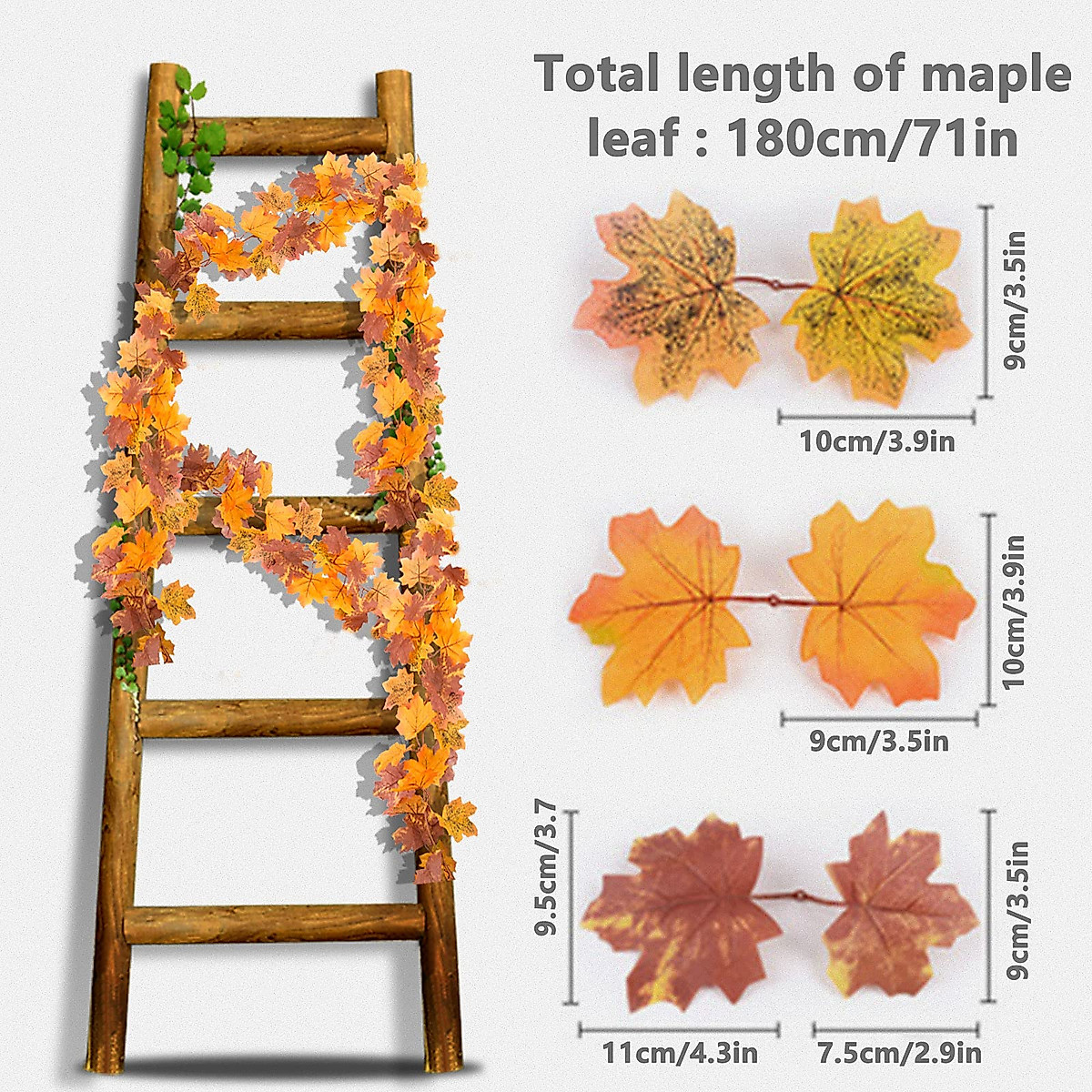DIQMIAQ 2 Pack Fall Maple Leaf Garlands，5.9 FT/Pcs Autumn Hanging Fall Leave Vines for Home Garden Wedding Party Thanksgiving Dinner Fireplace Door Frame Doorway Backdrop Christmas Decor