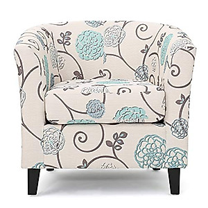 Christopher Knight Home Preston Fabric Club Chair, White/Blue & Ippolito Fabric Pillows, 2-Pcs Set, White and Blue Floral