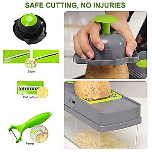 Vegetable Chopper 16 in 1, 9 Blade Veggie Food Chopper with Container 1.2L, Slicer Dicer Cutter with Self-Cleaning Button for Kitchen Onion Garlic Potato Salad