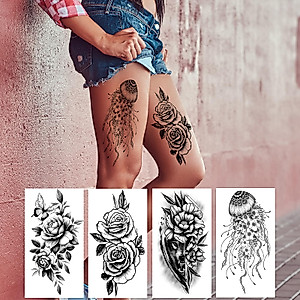72 Sheets 3D Flowers Temporary Tattoos for Women, Fake Tattoos Body Art Arm Sketch Tattoo Stickers for Women and Girls