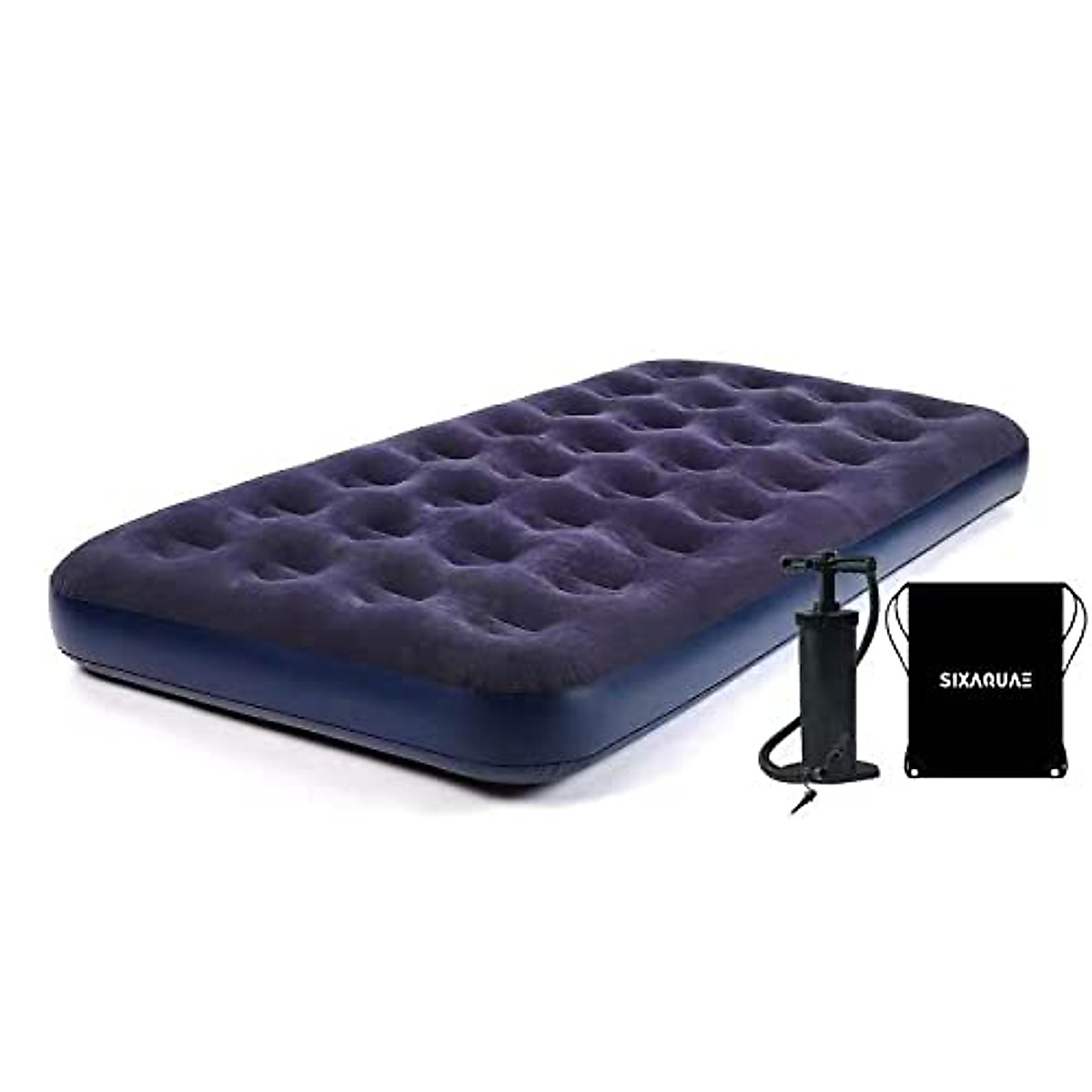 SIXAQUAE Twin Inflatable Air Mattress,9" Raised ,Comfort Flocked Portable Blow up Bed with Patch Kit and Hand Pump for Home Camping Travel