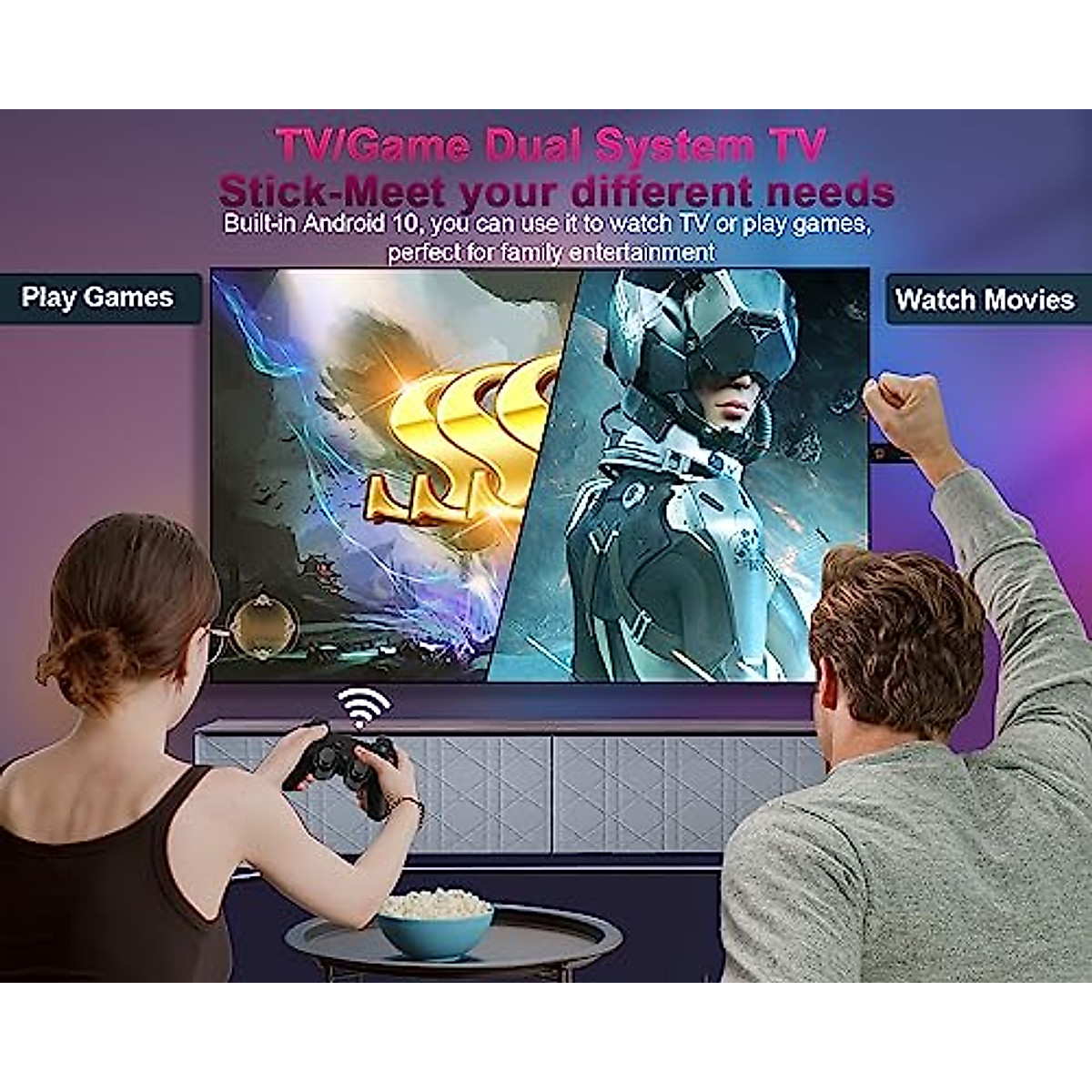 Magcubic Wireless Old Game Console Android TV Stick, Old Game Stick 8K HDMI Output, Plug & Play Video Game Stick 10000+ Games, 64G, 3D, 10 Emulators Dual 2.4G Wireless Controllers