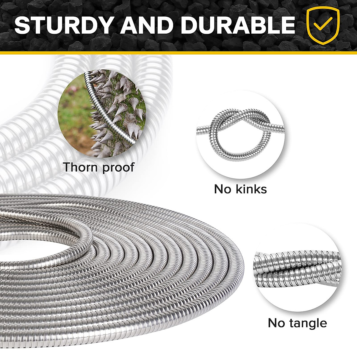 Garden Hose Water Hose 100ft 304 Metal Stainless Steel Water Pipe with 10 Function Sprayer & Metal Fittings Flexible Lightweight Hose Puncture Proof Hose for Yard, Outdoors, Rv