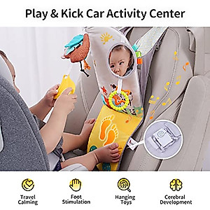 Koty Infant Car Seat Toys, Kick and Play Baby Activity Center with Teethers, Music, Squeaker, Adjustable Travel Rear Facing Car Seat Toys, Developmental Toys for Babies Carseat Toys 6 to 12 Months