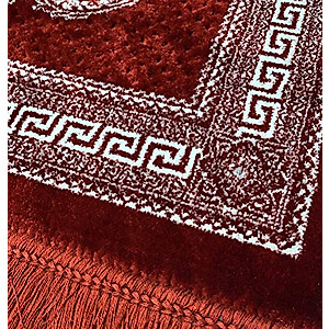 Modefa Turkish Islamic Prayer Rug - Soft & Comfortable Prayer Mat - Muslim Janamaz Sajada - Plush Velvet Praying Carpet for Men and Women - Ramadan or Eid Gift - Geometric Floral Ipek (Red)