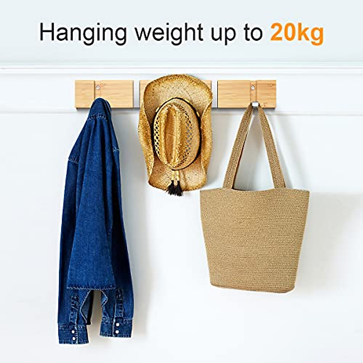 Anjuer Coat Hanger Wall Mounted Clothes Rack 5 Retractable Hooks Heavy Duty Clothes Hat Holder Bamboo Board Silver Hooks