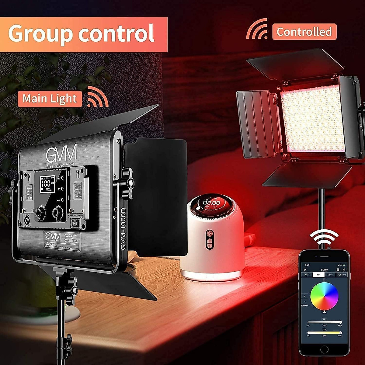GVM 1000D RGB Led Video Light with 2 Softboxes, Photography Lighting Kit with Bluetooth Control, Full Color Video Lighting Kit with 8 Applicable Scenes, 2 Packs Led Light Panel for Video Shooting