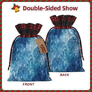 Christmas Gift Bags with Drawstring Burlap Gift Bags Abstract color Blue Christmas Linen Bags for Xmas Party Candy Bags with Cards Xmas Reusable Wrapping Bags Christmas Linen Treat Bags for Holiday