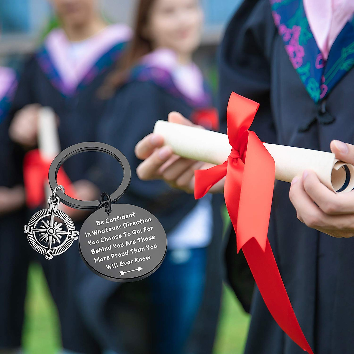 QIIER Graduation Gifts Be Confident In Whatever Direction You Choose To Go Keychain with Compass Charm Graduation Keychain New Adventure Gift (Black-be confident)