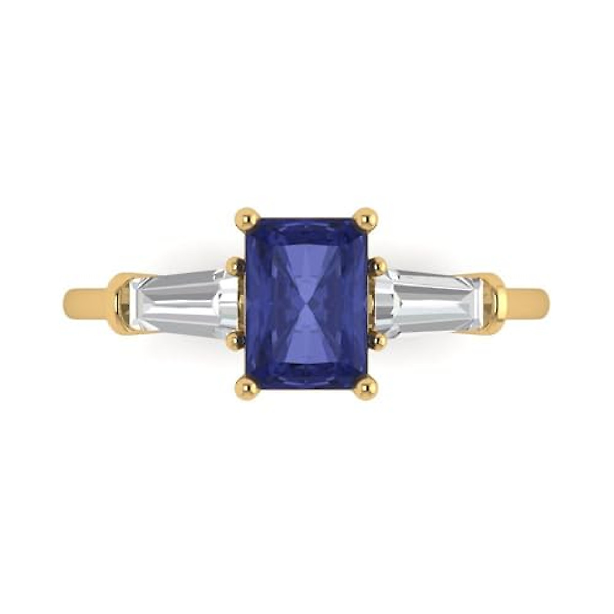 2.0ct Emerald cut 3 stone Solitaire Simulated Tanzanite Engagement Promise Anniversary Bridal Ring 18K Yellow Gold 4.75