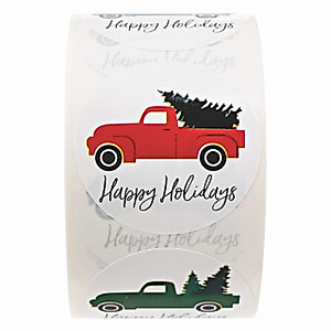 Vintage Trucks Holiday Stickers / 500 Christmas Labels / 4 Winter Evergreen Tree Truck Designs / 1.5" Seasonal Envelope Seals