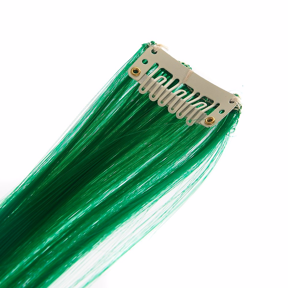 SWACC 12 Pcs Straight One Color Party Highlights Clip on in Hair Extensions Colored Hair Streak Synthetic Hairpieces (Green)