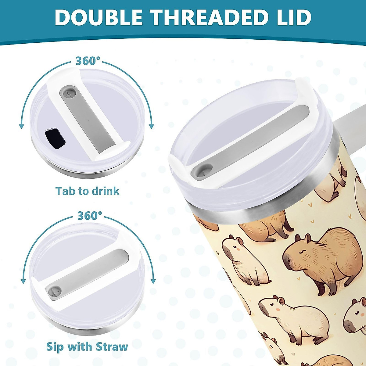 Capybaras Animal Forest 40 oz Tumbler with Handle Insulated Water Bottle with Straw Lid Stainless Steel Vacuum Insulated Cup Travel Coffee Mug