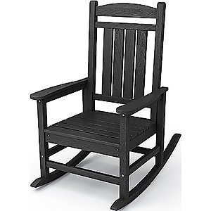 KINGYES Outdoor Rocking Chairs, HDPE All-Weather Patio Rocking Chairs High Back Porch Rocker for Adult, Black