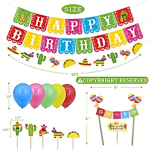 Kitticcino Set of 3 Happy Birthday Banner Mexican Themed Party Backdrops Decorations