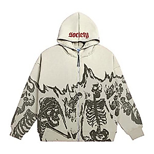 COOLMONAR Women Y2K Zip Up Skull Skeleton Printing Grunge Hoodie Fairycore Jackets Gothic Alt Retro Harajuku Aesthetic Hoodie …
