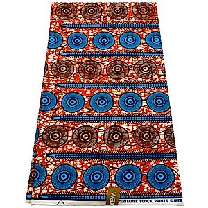 Circle/Disc African Wrapper Wax Print Fabrics-Red-Orange, Light-Blue, White, Black - Sell by 6 Yards-100% Cotton- for Dresses
