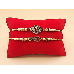 Palak Global Rakhi Bracelet for brother, Unique Design Rakhi for Brother, Bhabhi, Sister, Father and celebration with Family, Raksha Bandhan holy Rakhi. (Rakhi Design Om and Bro, Set of 2, Small)