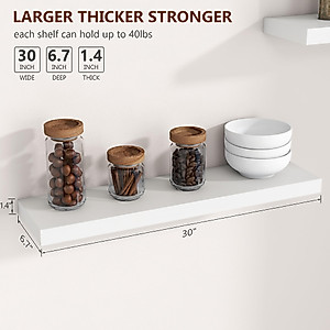 30 Inch Floating Shelves, White Wood Floating Shelves for Wall Set of 2, 30'' Long Wooden Wall Shelves for Living Room Bedroom Bathroom Home Office - White