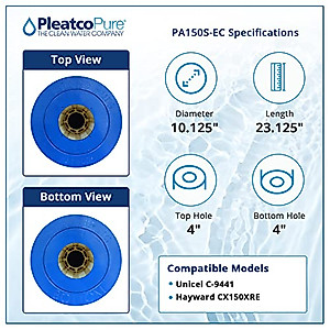 Pleatco PA150S-EC Pool Filter Cartridge Replacement for Unicel: C-9441, OEM Part Numbers: CX150XRE, White