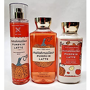 Bath & Body Works Marshmallow Pumpkin Latte 3 pc Bundle Shower Gel, Fine Fragrance Mist and Super Smooth Body Lotion
