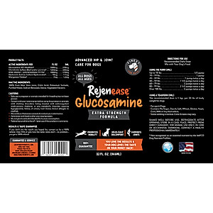 Liquid Glucosamine for Dogs with Chondroitin MSM - Rejenease Hip and Joint Supplement Supports Mobility, Arthritis & Pain Relief (32 oz)
