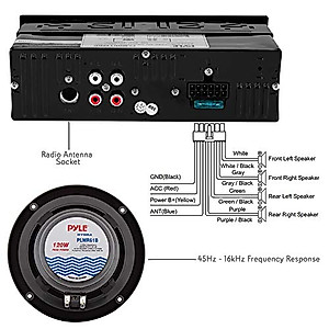 Pyle Marine Head Unit Receiver Speaker Kit - In-Dash LCD Digital Stereo Built-in Bluetooth & Microphone w/ AM FM Radio System 6.5’’ Waterproof Speakers (4) MP3/SD Readers & Remote Control -PLMRKT48BK