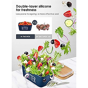 AISBUGUR Large Butter Dish with Lid Ceramics Butter Keeper Container with Knife and High- quality Silicone Sealing Butter Dishes with Covers Good Kitchen Gift Blue