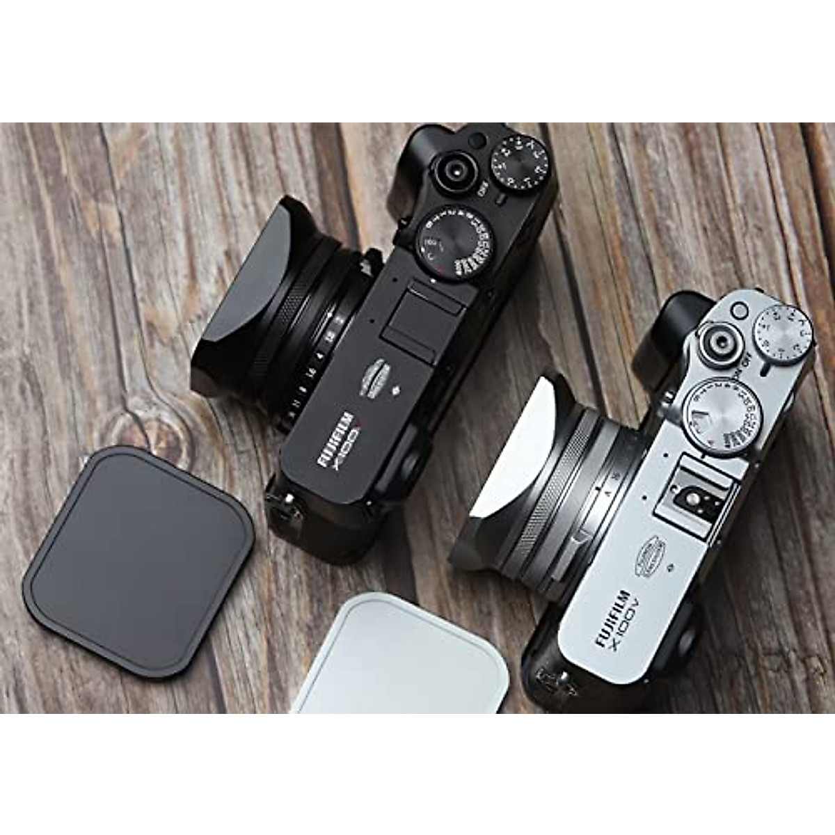 Haoge LH-X200B Square Metal Lens Hood with 49mm Adapter Ring Metal Cap for Fujifilm Fuji X100V X100F X100T X100S X70 Fuji Photo Camera Accessories Black