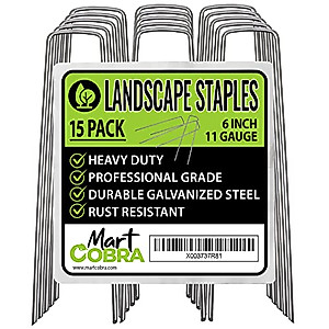 Garden Stakes Metal Stakes for Gardening, Landscape Staples x15, Garden Staples 6 Inch Galvanized, Fence Stakes Heavy Duty Ground Stakes, Landscape Fabric Pins Yard Stakes Tent Stakes Landscaping Lawn