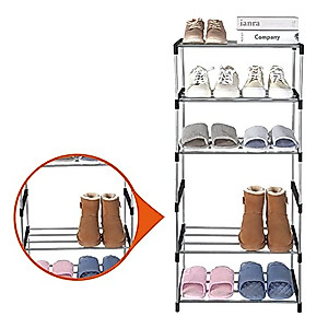 Fouews Small Shoe Rack, Narrow Stackable Shoe Shelf Organizer for Entryway, Doorway and Bedroom Closet (3-Tier, Black)