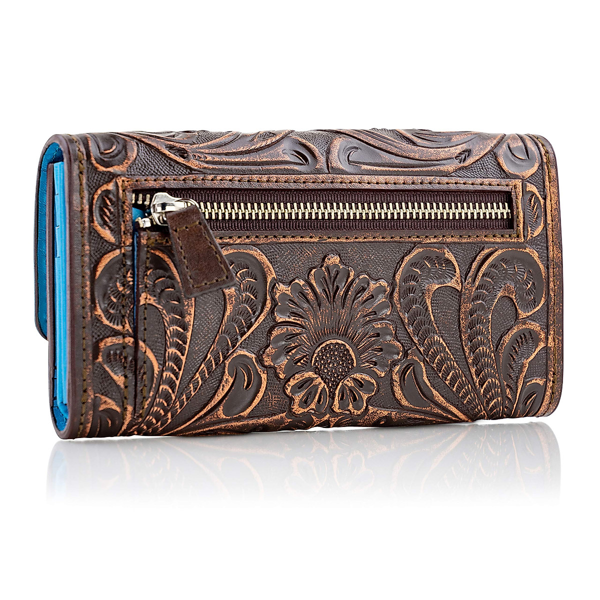Mauzari Geneva Women's Tooled Leather Wallet (Copper Highlights)