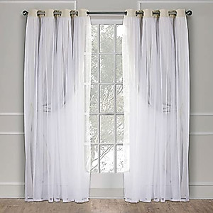 Exclusive Home Catarina Layered Solid Room Darkening Blackout and Sheer Grommet Top Curtain Panel Pair, 52"x84", Sand color
