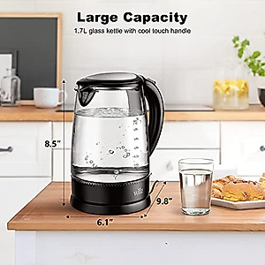 Willz Electric Glass Kettle with Heat Resistant Handle and Cordless Pour, Quick Boil & Auto Shut-Off Technology, Blue Boil Light, 1.7L, 1500 W, Black