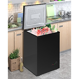TABU Chest Freezer, 4.2 Cu Ft Deep Freezer with Removable Storage Basket, Black Top Open Door Freezer with 7 Level Adjustable Temperature, Compact Freezer with Top Open Door (Black)