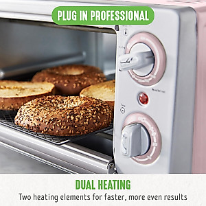 GreenLife Countertop Stainless Steel Toaster Oven Air Fryer, PFAS-Free, Ceramic Nonstick Tray Rack and Airfry Basket, Dual Heating, 4 Slice Capacity, Adjustable Temperature and Time Control, Pink