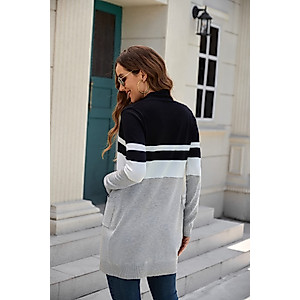 GRACE KARIN Women Cardigans Sweater Color Block Striped Loose Open Front Long Sleeve Cardigan Sweater Outwear Colorblock-14 XL