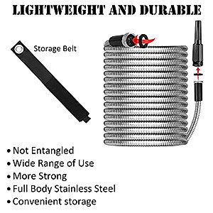 100ft Garden Hose Made by Metal with Super Tough and Soft Water Hose, Household Stainless Steel Hose, Durable Metal Hose with Adjustable Nozzle, No Kinks and Tangles, Easy to Store with Storage Strap
