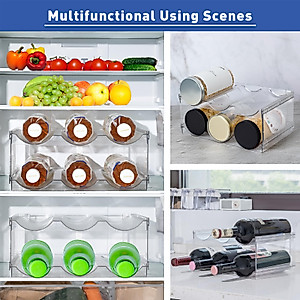 HOGARSWE Water Bottle Organizer, Storage Holder for Kitchen Organization,Fridge, Pantry,Cabinet,Countertop,Cupboard- Plastic Cup Rack Shelf for Wine，Drinks- 2 Layers,Each Rack Holds 3 Containers,Clear