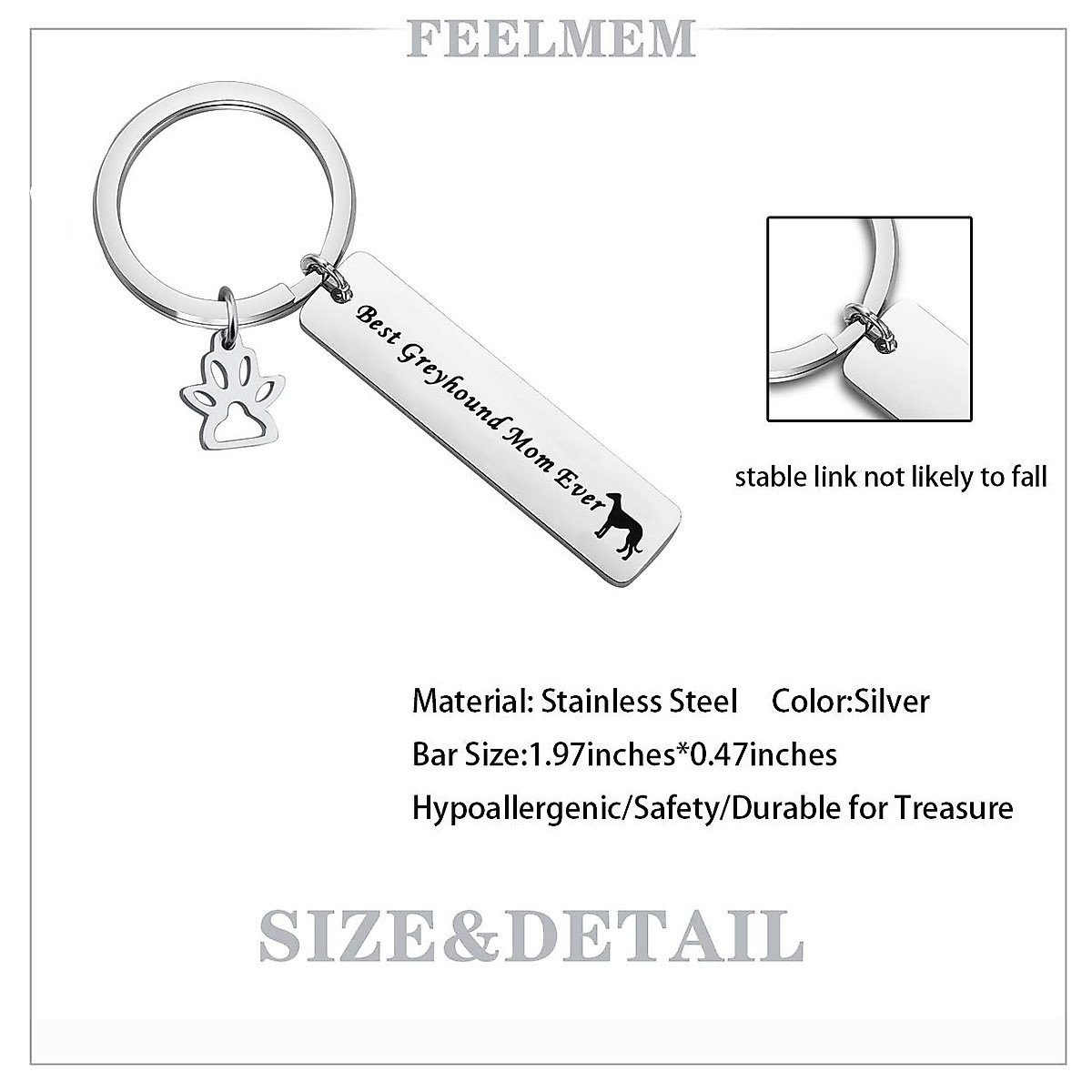 FEELMEM Dog Lover Gift Greyhound Mom Gift Best Greyhound Mom Ever Keychain Gift for Greyhound Owner Dog Mom Fur Mama Gift