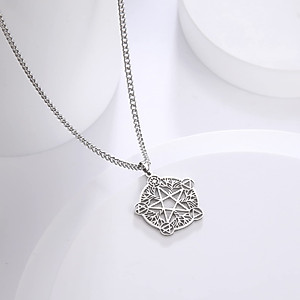 TEAMER Tree of Life Pentagram Necklace Stainless Steel Pentacle Pendant Wicca Pagan Jewelry for Women (Steel)