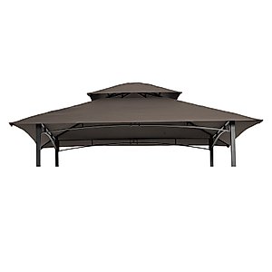 8' x 5' Grill Shelter Patio Gazebo Replacement Canopy Top,Double Tiered Roof,Outdoor BBQ Roof Cover,UV Protection & Water-Repellent & Fire Retardan-Grey