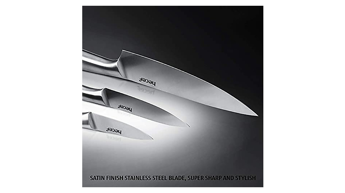 hecef Silver Kitchen knife set of 5, Satin Finish Blade with Hollow ...