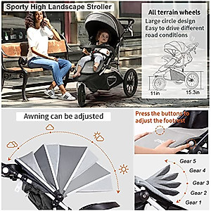 Baby Jogging Stroller for Toddler Kids Compact Single City Jogger Strollers All Terrain Jog 3 Wheels Pushchair Expedition with Parent Console (Grey)