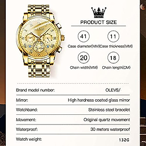 OLEVS Gold Watches for Men Men's Wrist Watches Gold Watch Men Luxury Dress 14K Gold Plated Stainless Steel Watch for Men Waterproof Quartz Gold Watch Classic Mens Watches Gift,relojes para Hombres